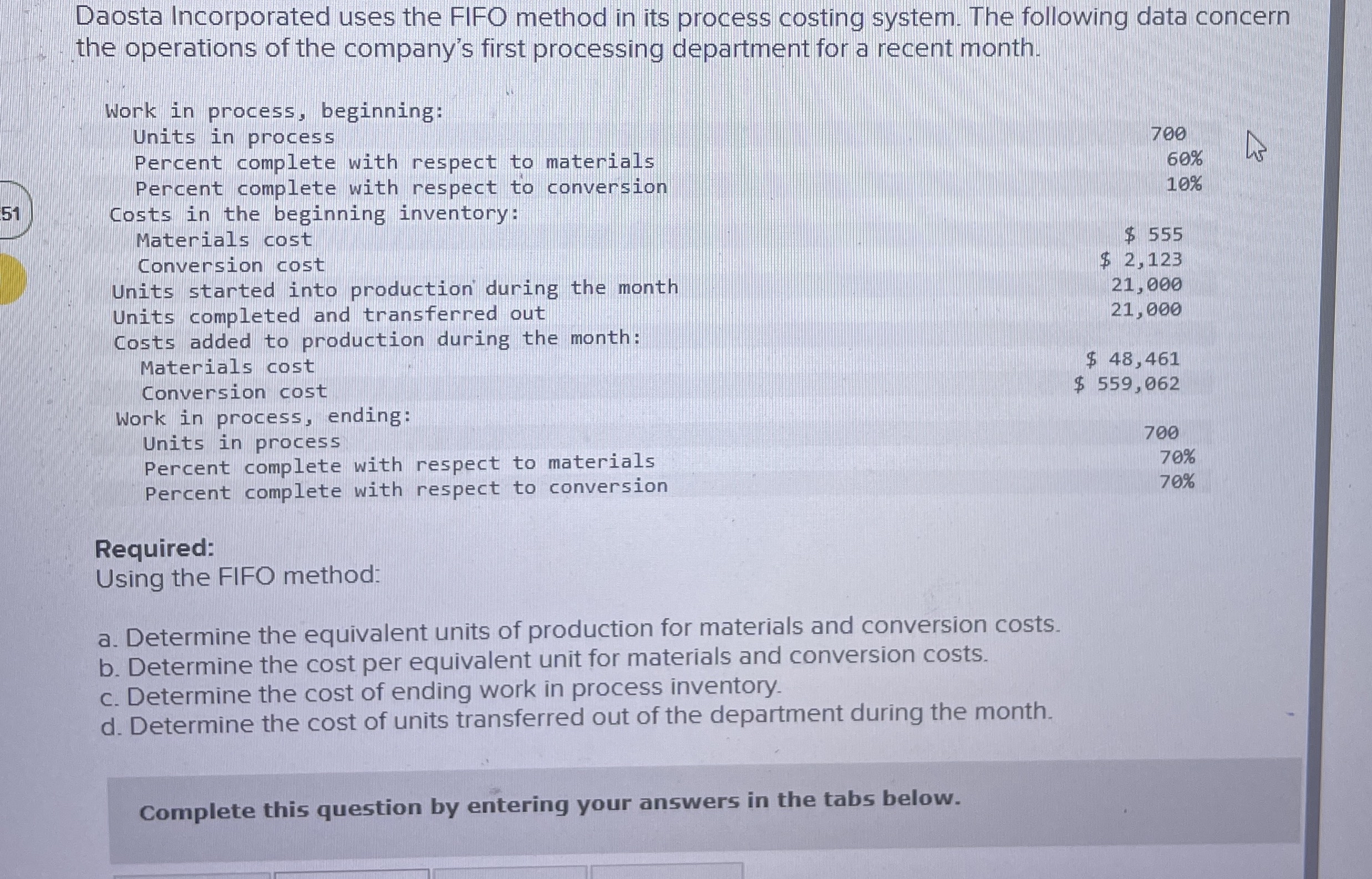 Solved Daosta Incorporated uses the FIFO method in its | Chegg.com