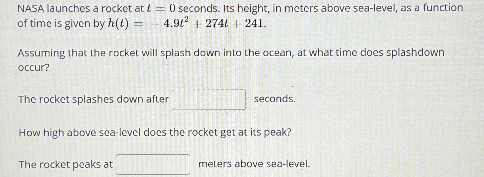 Solved NASA launches a rocket at t=0 ﻿seconds. Its height, | Chegg.com