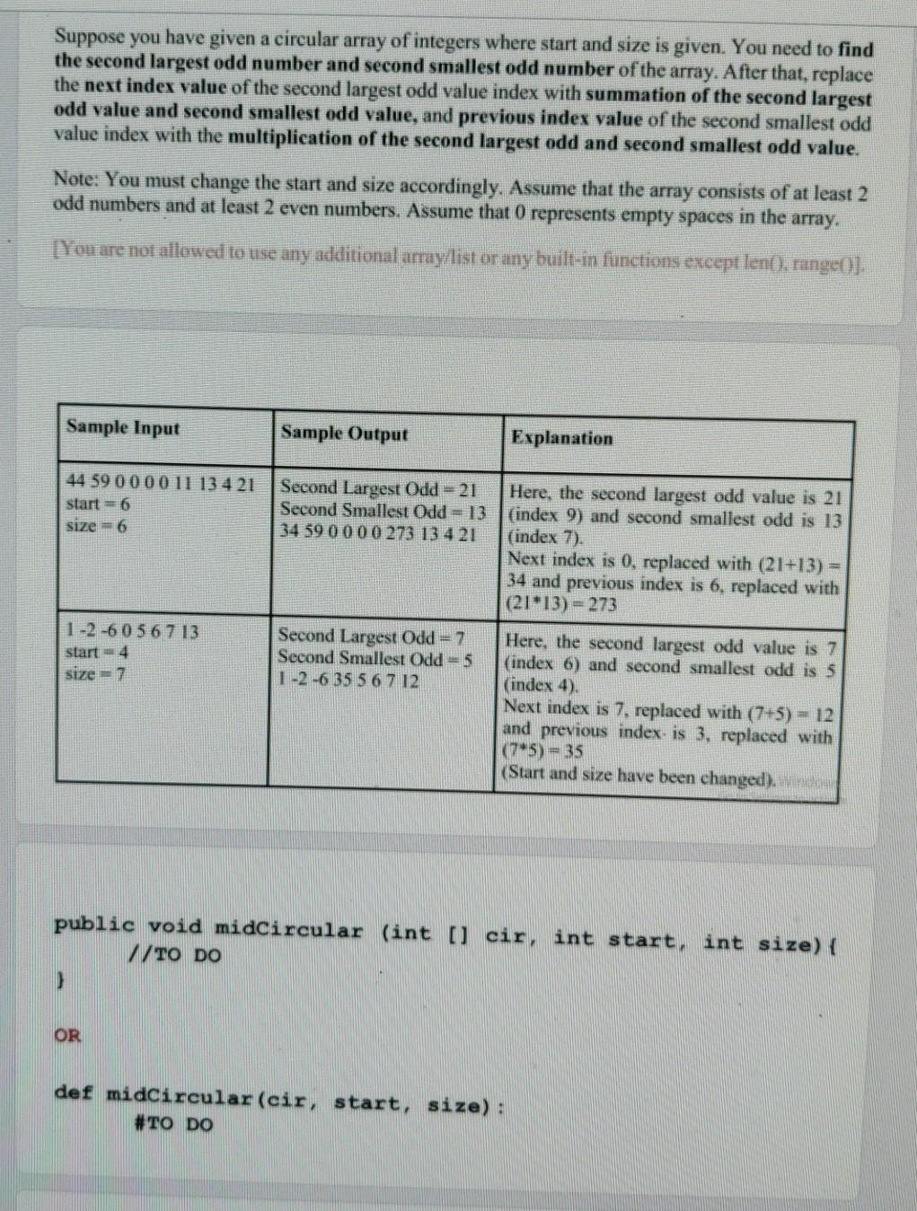 Solved Suppose you have given a circular array of integers | Chegg.com
