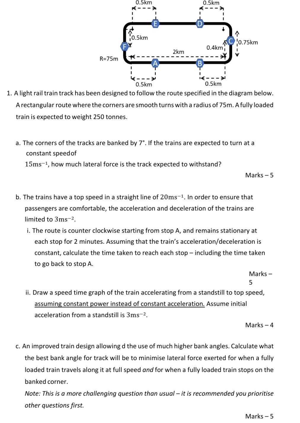 0.5km 0.5km 不 0.5km 0.75km 0.4km 기기 2km R=75m ☆ B | Chegg.com