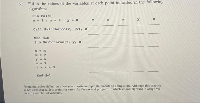 Solved 5.5 Fill in the values of the variables at each point | Chegg.com