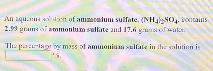 Solved An aqueous solution of ammonium sulfate, (NH4)2SO4, | Chegg.com