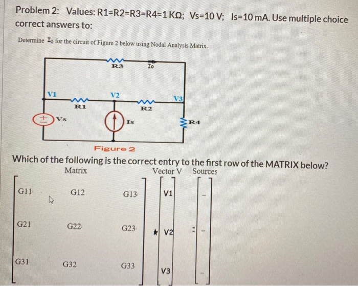 Solved Problem 2: Values: R1=R2=R3=R4=1 KQ; Vs=10 V; Is=10 | Chegg.com