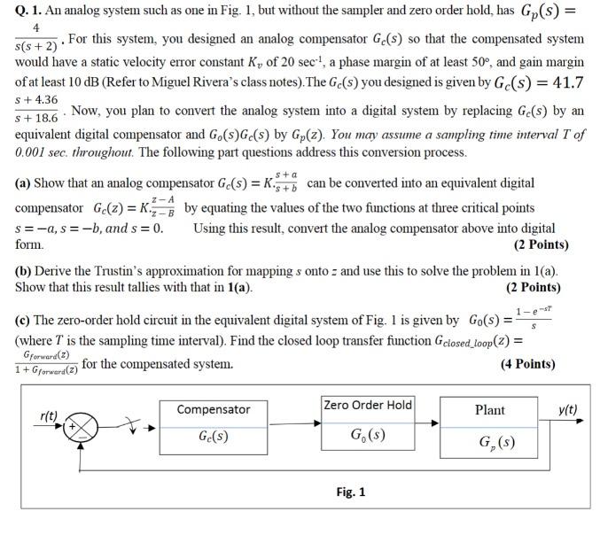 Solved Q. 1. An analog system such as one in Fig. 1, but | Chegg.com