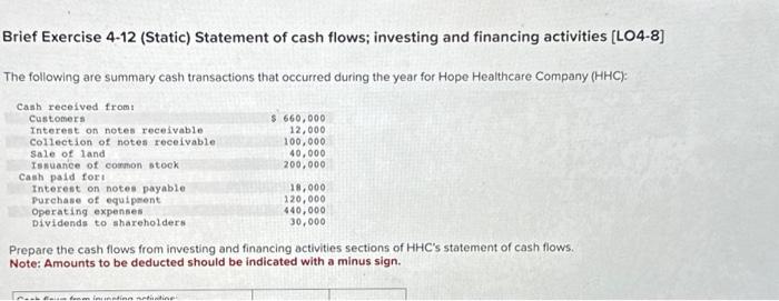 Solved Brief Exercise 4-12 (Static) Statement of cash flows; | Chegg.com Solved Brief Exercise 4-12 (Static) Statement of cash flows; | Chegg.com