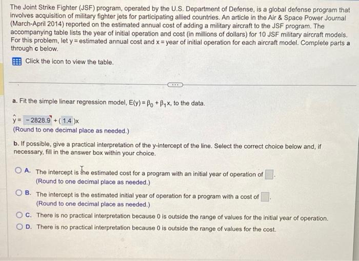 Solved The Joint Strike Fighter (JSF) program, operated by | Chegg.com