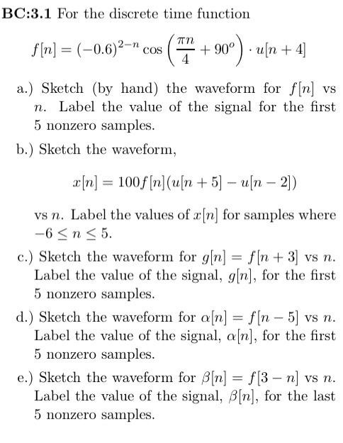 Solved BC:3.1 For the discrete time function | Chegg.com