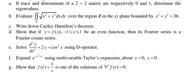 Solved a. If trace and determinant of a 2×2 matrix are | Chegg.com
