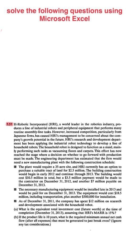 Solved solve the following questions using Microsoft | Chegg.com