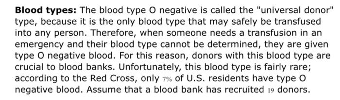 Solved Blood types: The blood type o negative is called the | Chegg.com