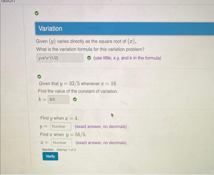 Solved Given (y) varies directly as the square root of (x), | Chegg.com