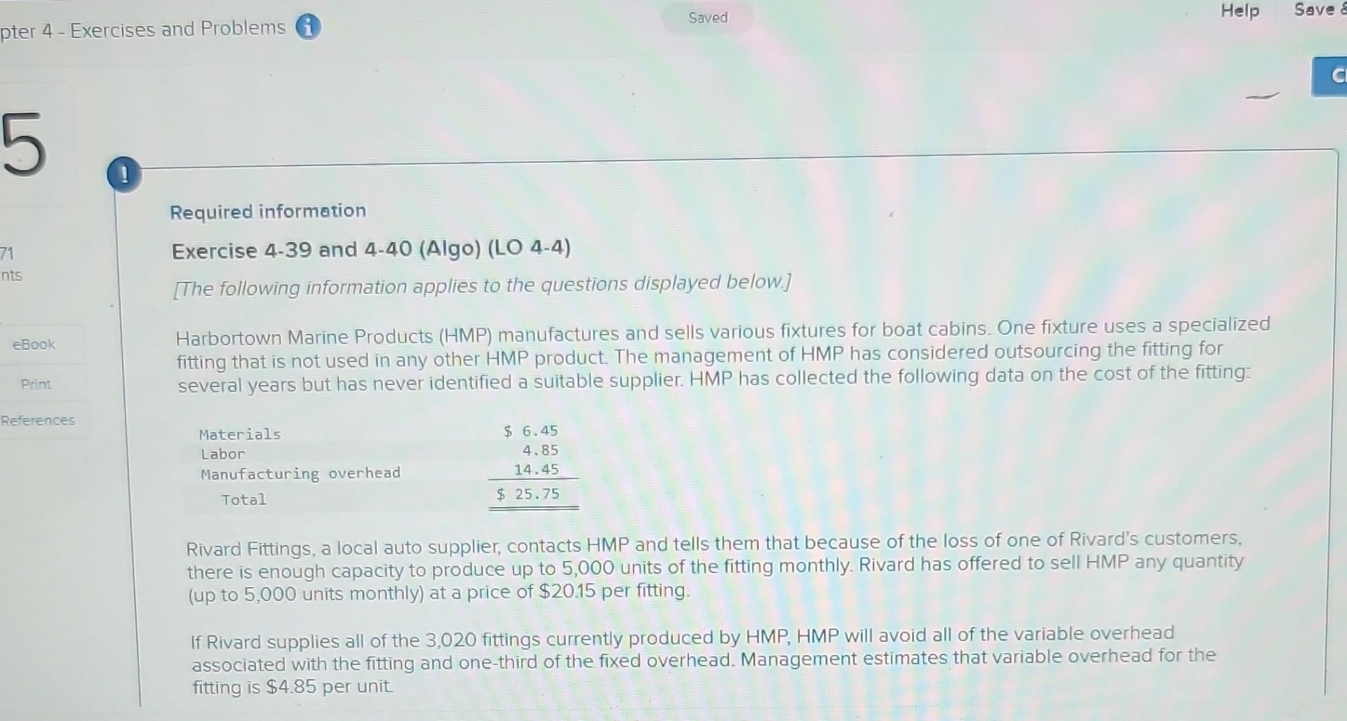 Solved Required informetion Exercise 4-39 and 4-40 (Algo) | Chegg.com