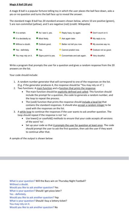 Solved Magic 8 Ball (20 pts A magic 8 ball is a popular | Chegg.com