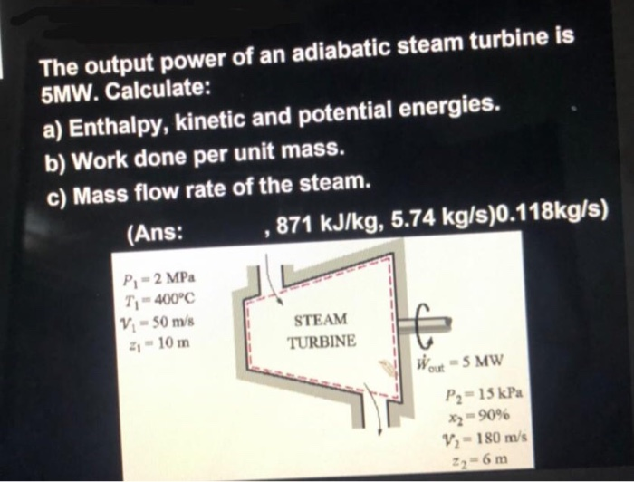 Solved The output power of an adiabatic steam turbine is | Chegg.com