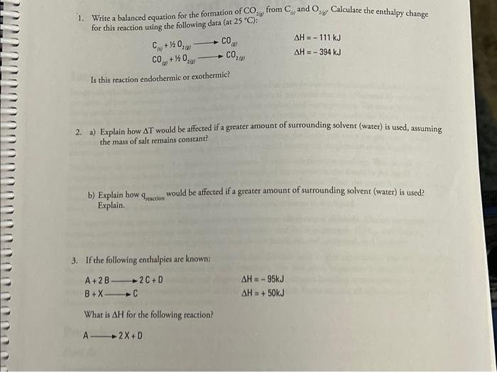 Solved 1. Write a balanced equation for the formation of CO2 | Chegg.com
