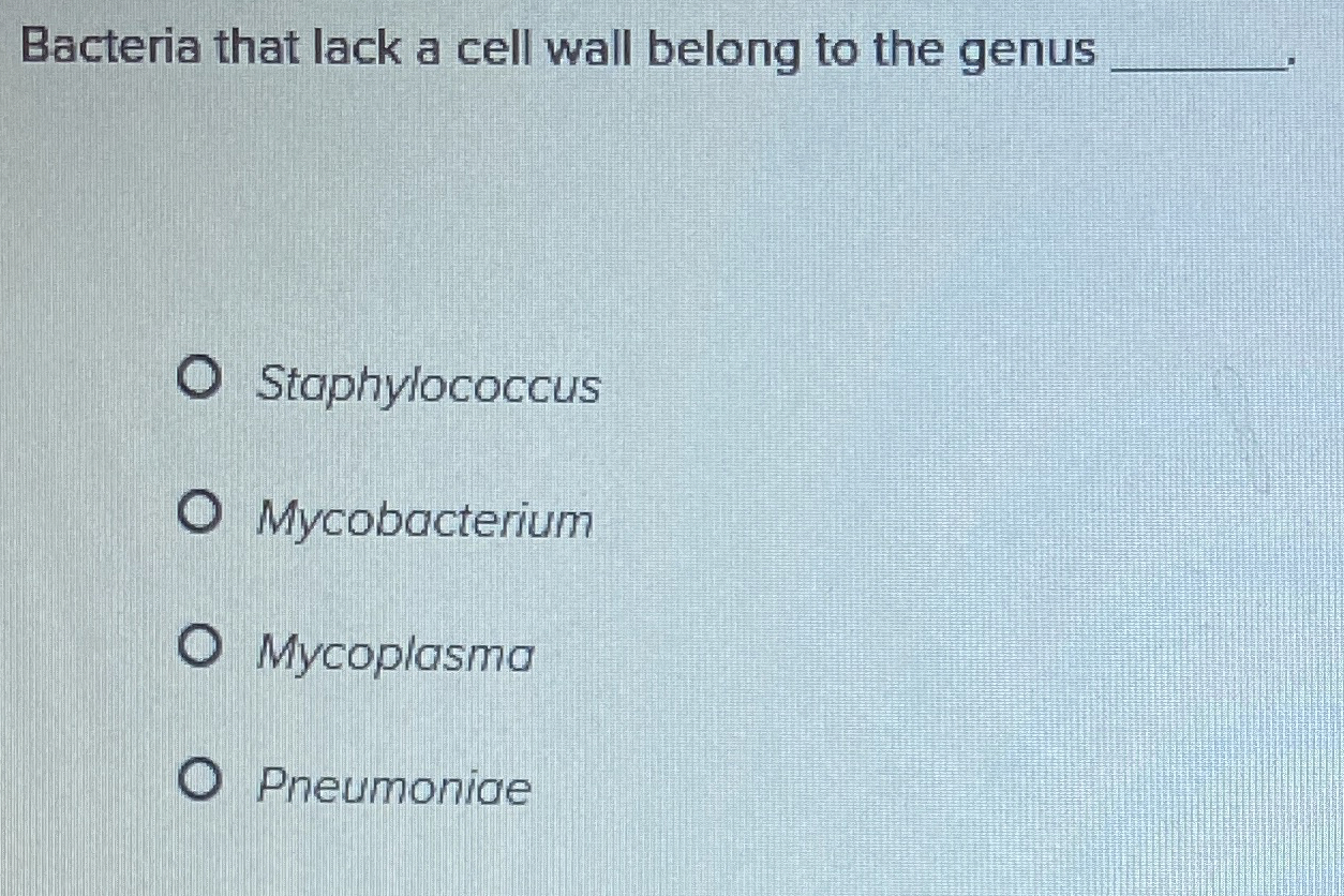 Solved Bacteria that lack a cell wall belong to the | Chegg.com