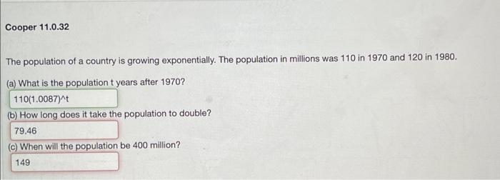 Solved The population of a country is growing exponentially. | Chegg.com