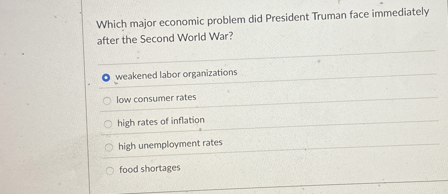 Solved Which major economic problem did President Truman | Chegg.com