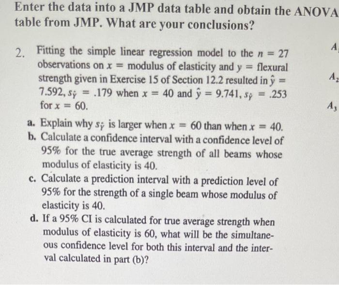 Solved Enter the data into a JMP data table and obtain the | Chegg.com