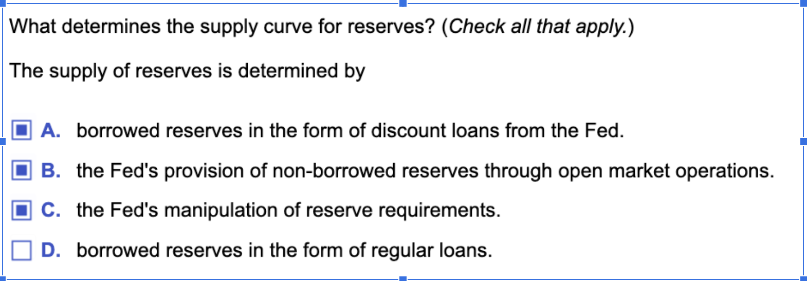 Solved What determines the supply curve for reserves? (Check | Chegg.com