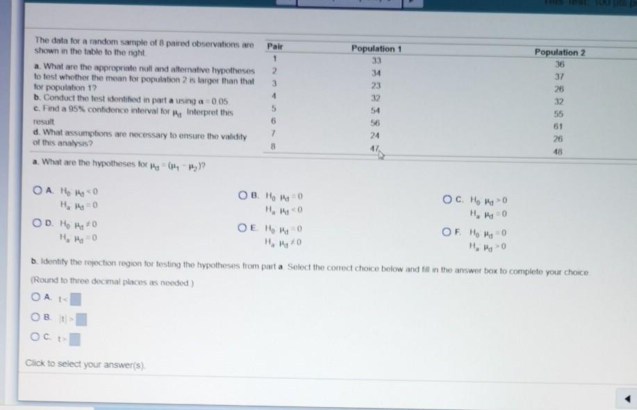 Solved Pair 1 2 Population 1 33 34 23 32 Population 2 36 37 | Chegg.com