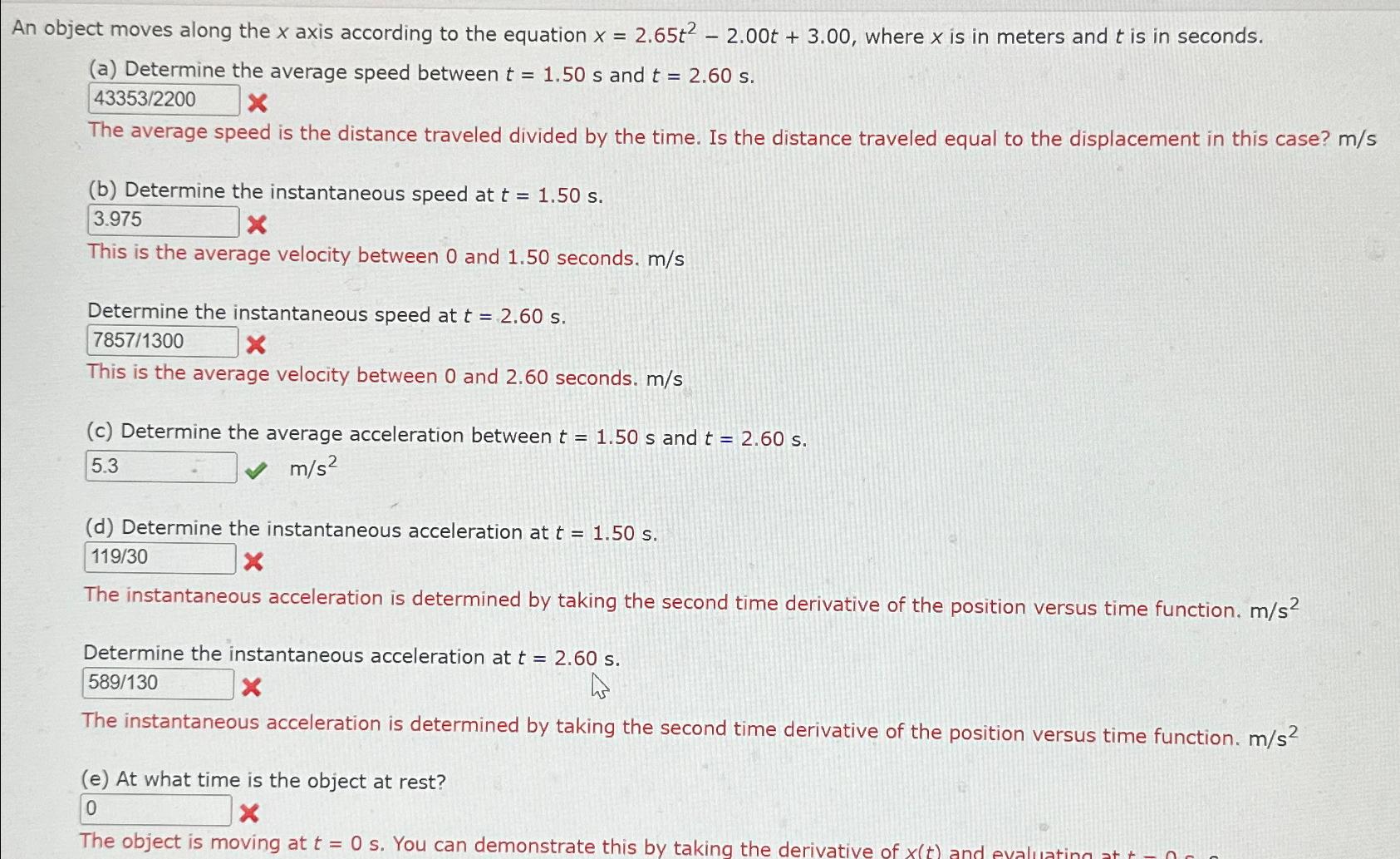 Solved An object moves along the x ﻿axis according to the | Chegg.com