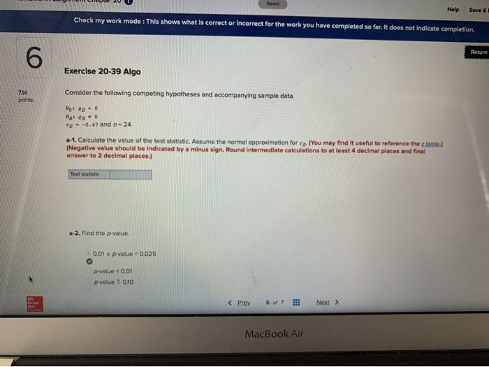 Solved Help Save & Check my work mode: This shows what is | Chegg.com