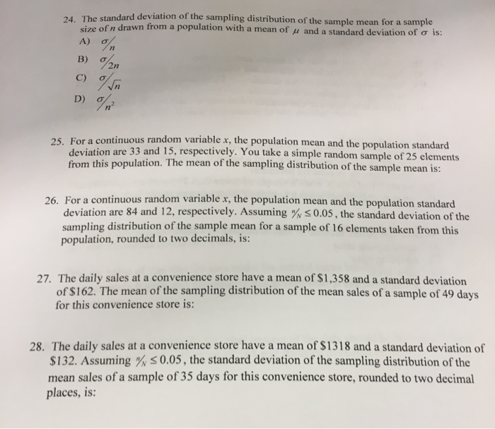 Solved The standard deviation of the sampling distribution | Chegg.com