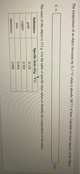 Solved The temperature of an object increases by 31.7 °C | Chegg.com