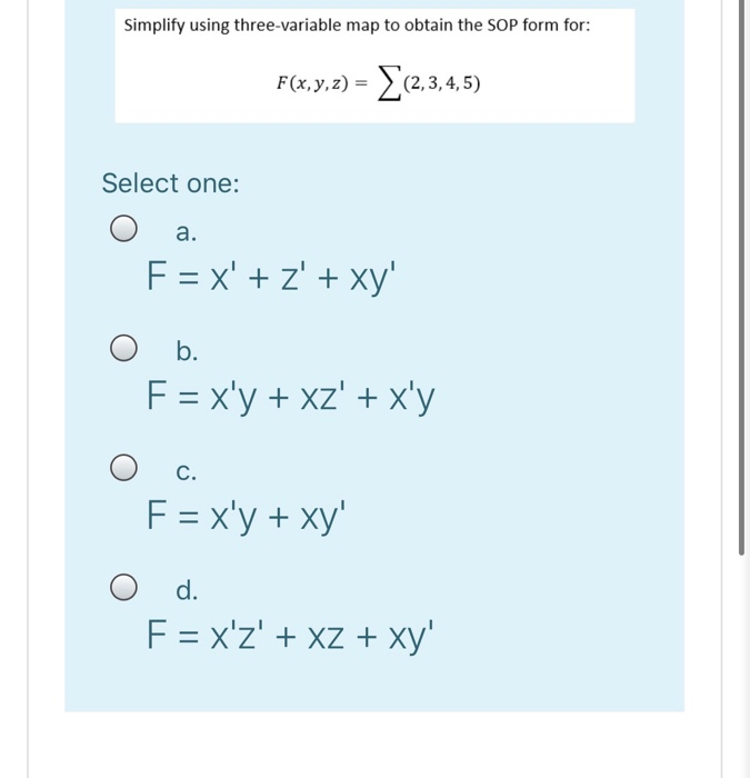 Solved Simplify using four-variable map to obtain the SOP | Chegg.com