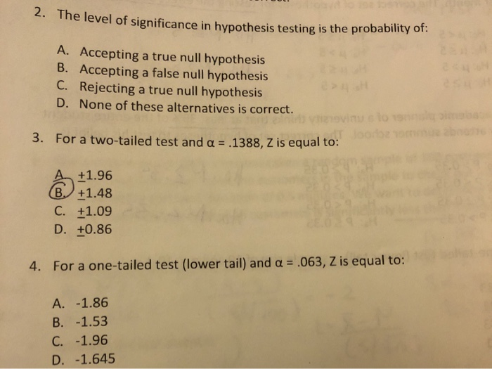 Solved 2. The level of significance in hypothesis testing is | Chegg.com