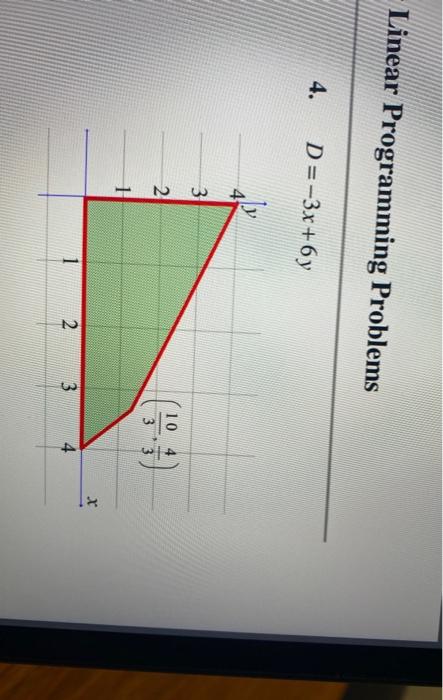 Solved Linear Programming Problems 4. D=-3x+6y لیا 2 10 4 33 | Chegg.com