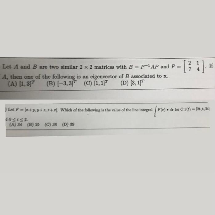 Solved Let A and B are two similar 2×2 matrices with B=P−1AP | Chegg.com