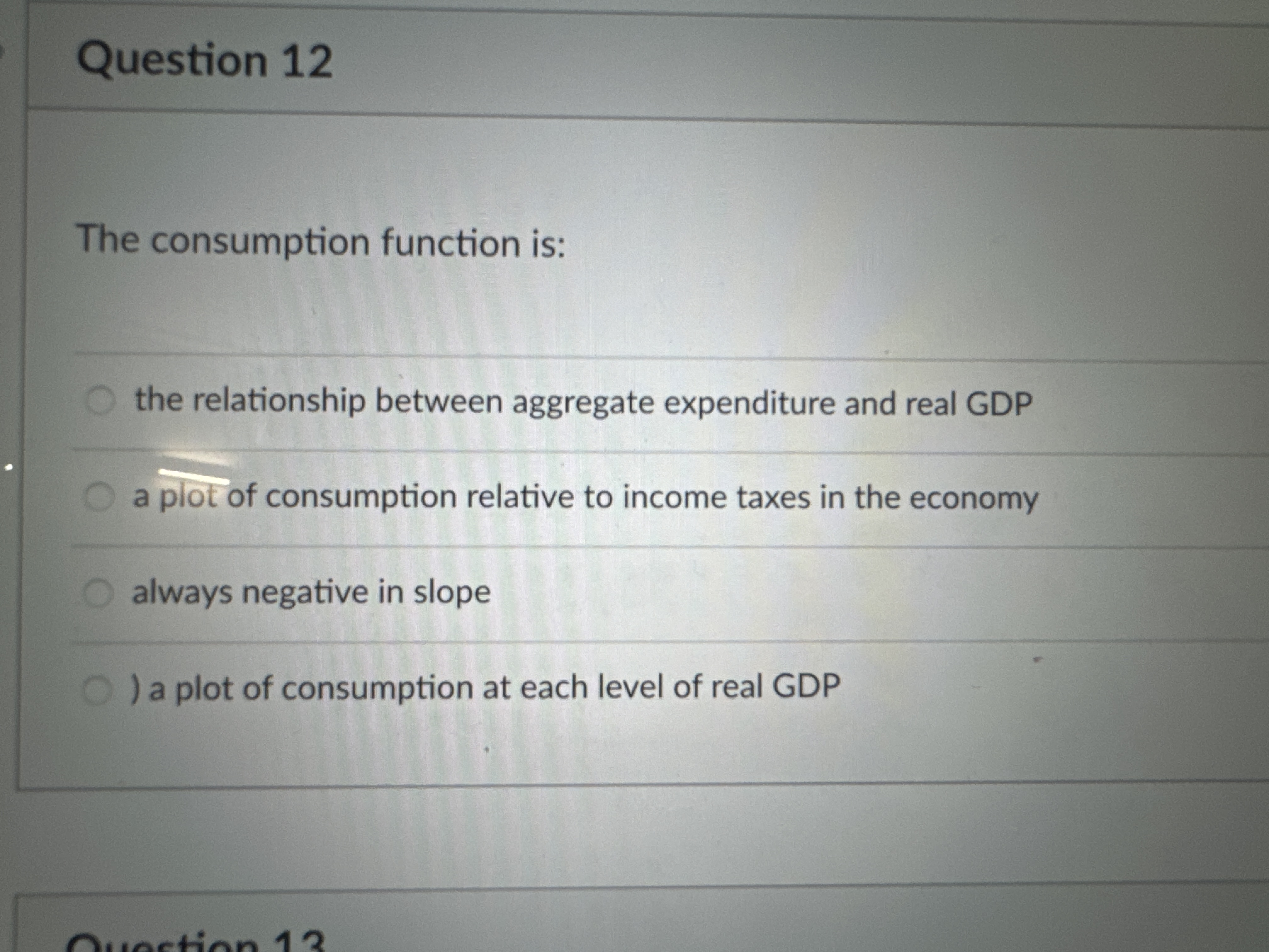 Solved Question 12The consumption function is:the | Chegg.com