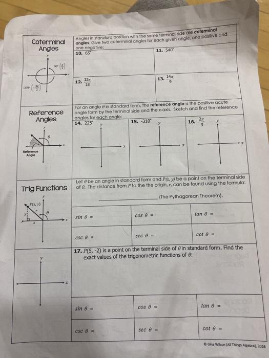 Solved Coterminal Angles Angles in standard position with | Chegg.com