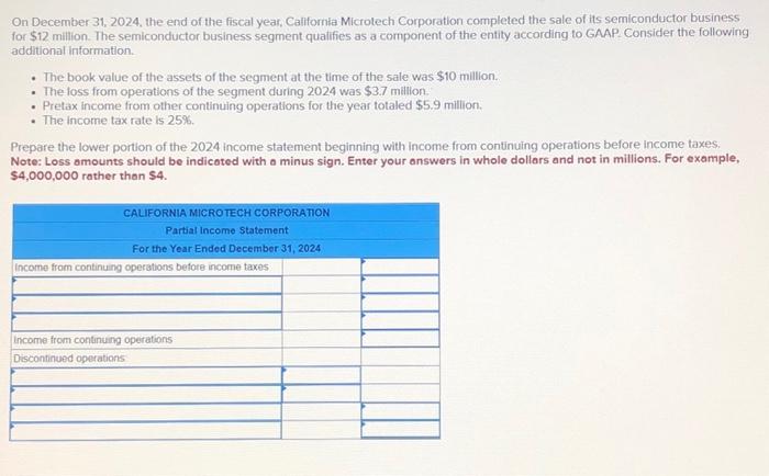 Solved On December 31, 2024, the end of the fiscal year, | Chegg.com