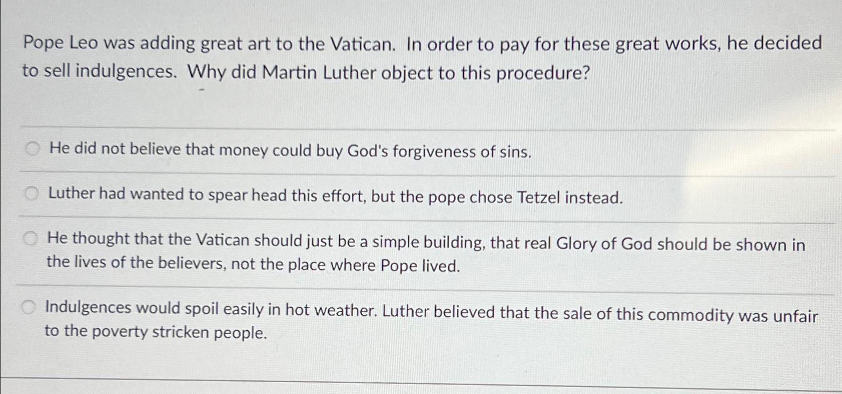 Solved Pope Leo was adding great art to the Vatican. In | Chegg.com