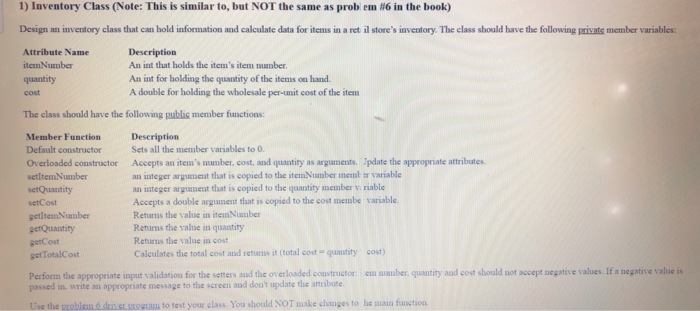 Solved 1) Inventory Class (Note: This is similar to, but NOT | Chegg.com