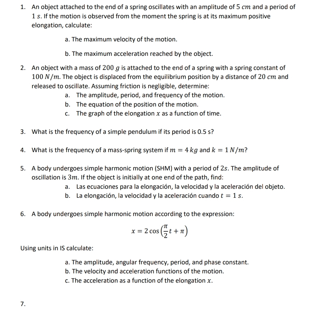 Solved 1. ﻿An object attached to the end of a spring | Chegg.com