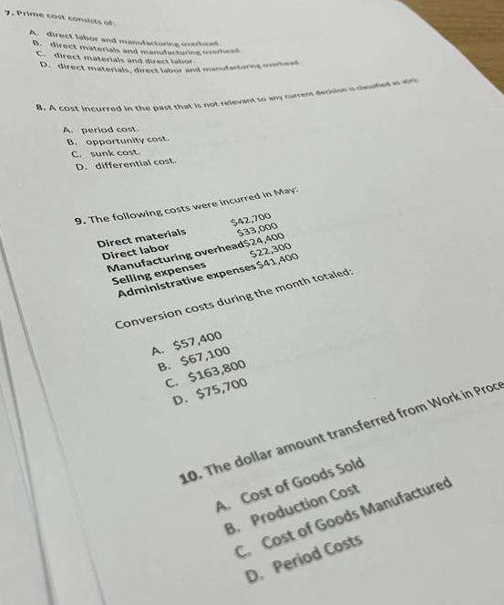 Solved 7. Pnims cont connina of C. drect matenals and direct | Chegg.com