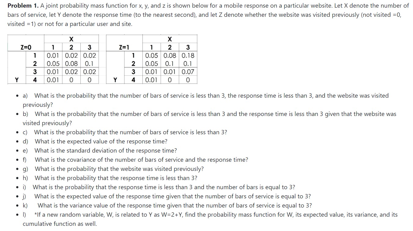 Solved Problem 1. ﻿A joint probability mass function for | Chegg.com