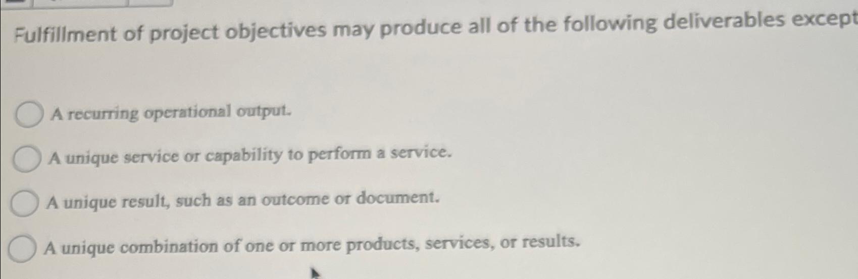 Solved Fulfillment of project objectives may produce all of | Chegg.com