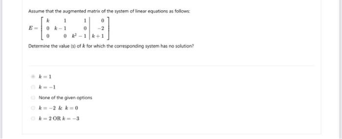 Solved Assume That The Augmented Matrix Of The System Of