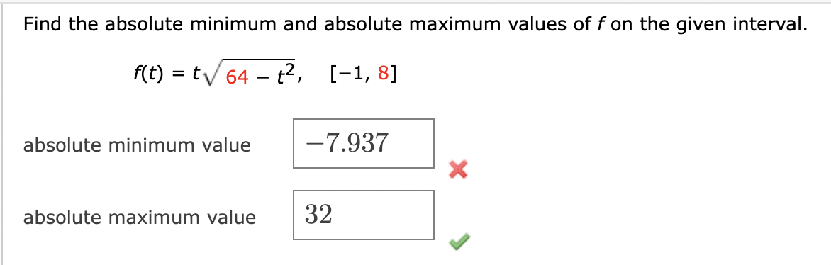 Solved Find the absolute minimum and absolute maximum values | Chegg.com