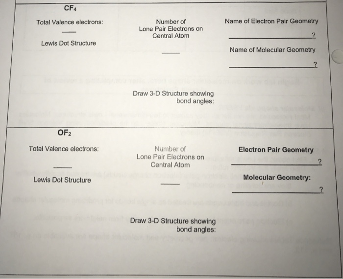 Solved CF4 Total Valence electrons: Name of Electron Pair | Chegg.com