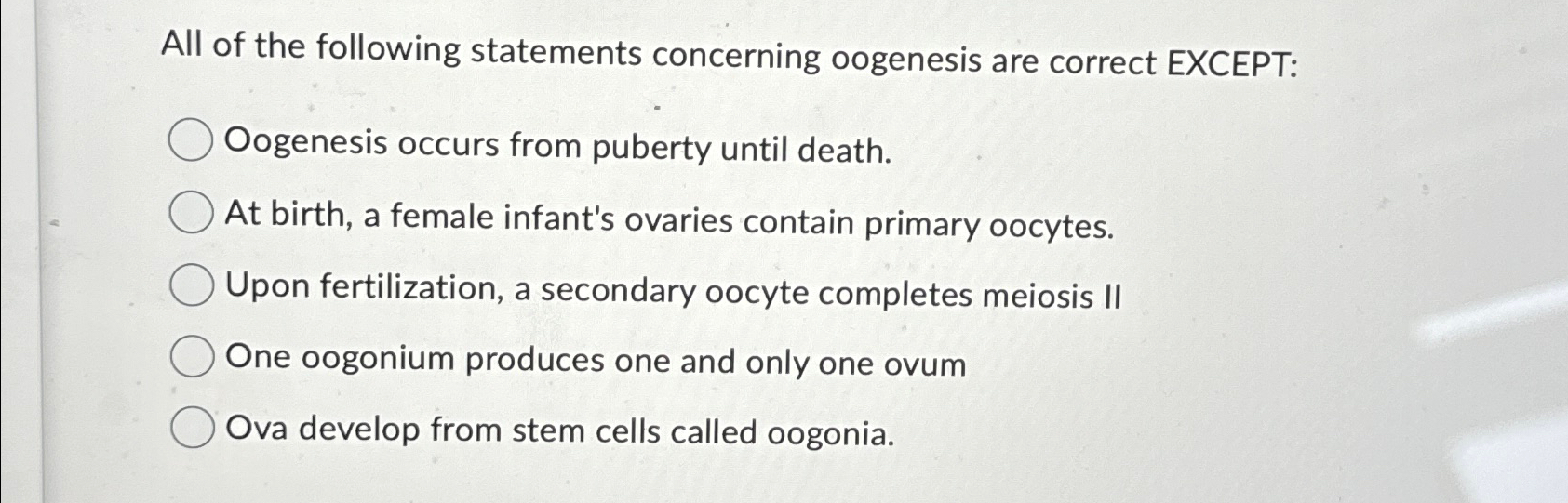Solved All of the following statements concerning oogenesis | Chegg.com