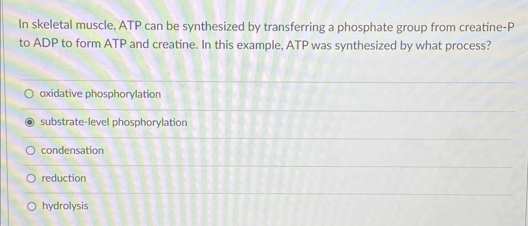 Solved In skeletal muscle, ATP can be synthesized by | Chegg.com