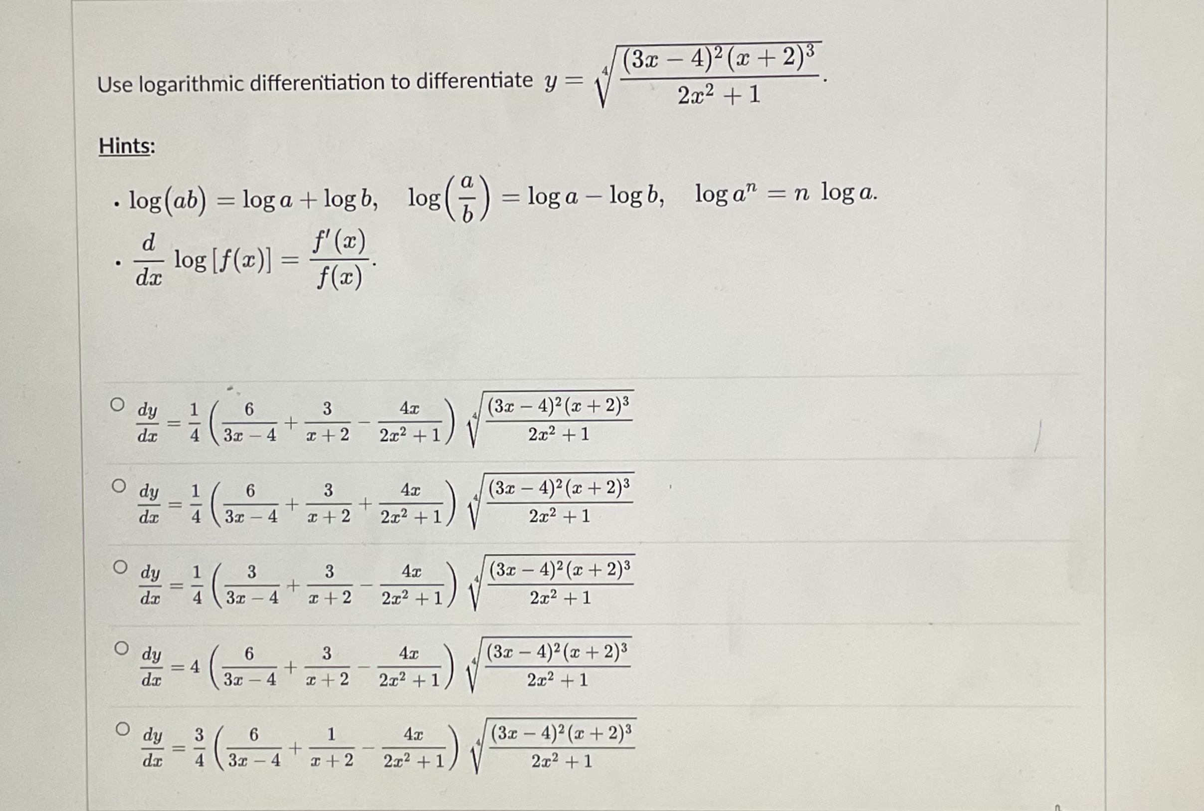Solved Use logarithmic differenitiation to differentiate | Chegg.com