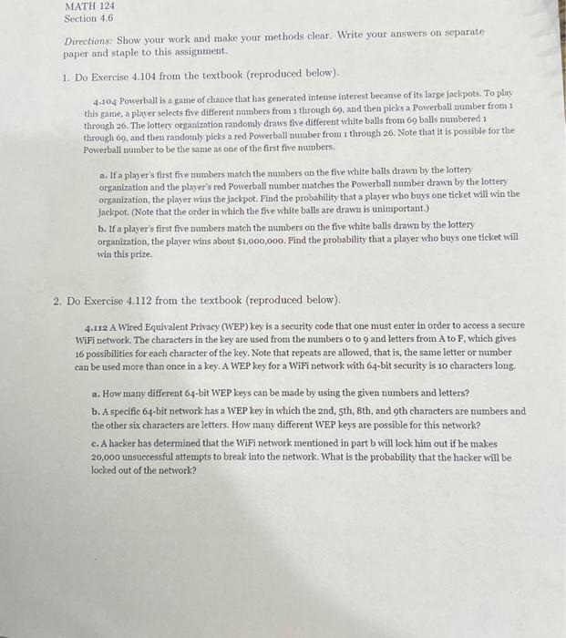 Solved Section 4 6 Directions Show Your Work And Make Your