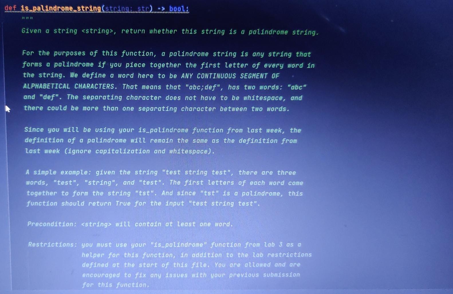 Solved def is palindrome_string(stringst-> bool: NO Given a | Chegg.com